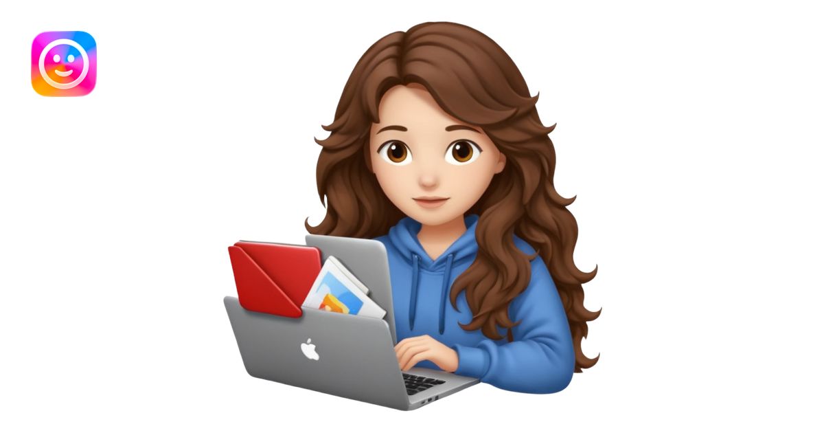 make a picture in ios 18 style of a girl with brown long wavy hair ...