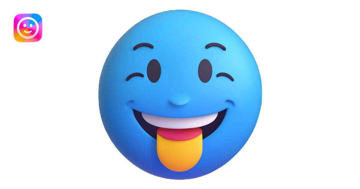 3D smiley emoji, round shape, blue color, with text 'tartom a frontot ...