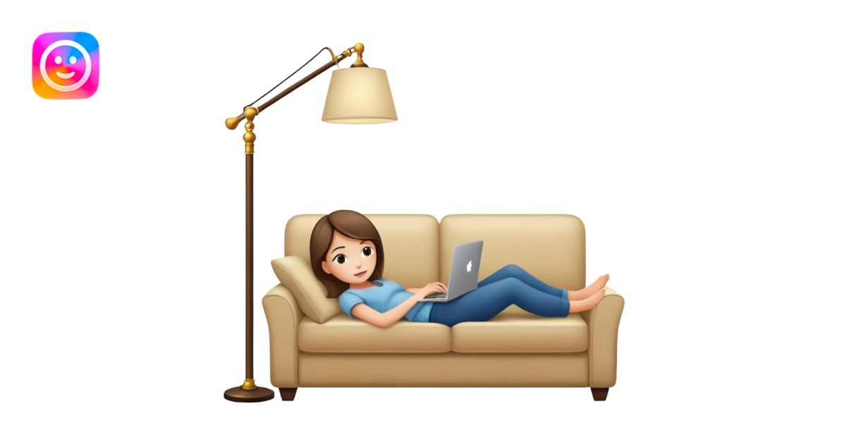A girl is working with a laptop while lying on a sofa, with a floor ...