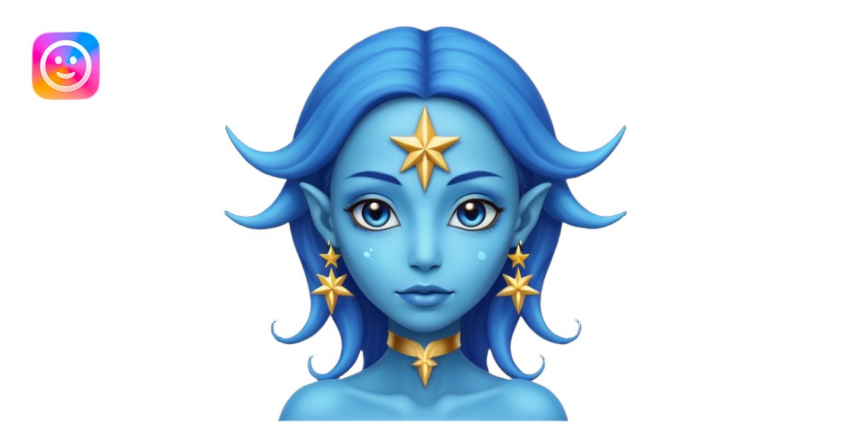 blue alien woman with golden star earrings emoji | AI Emoji Generator