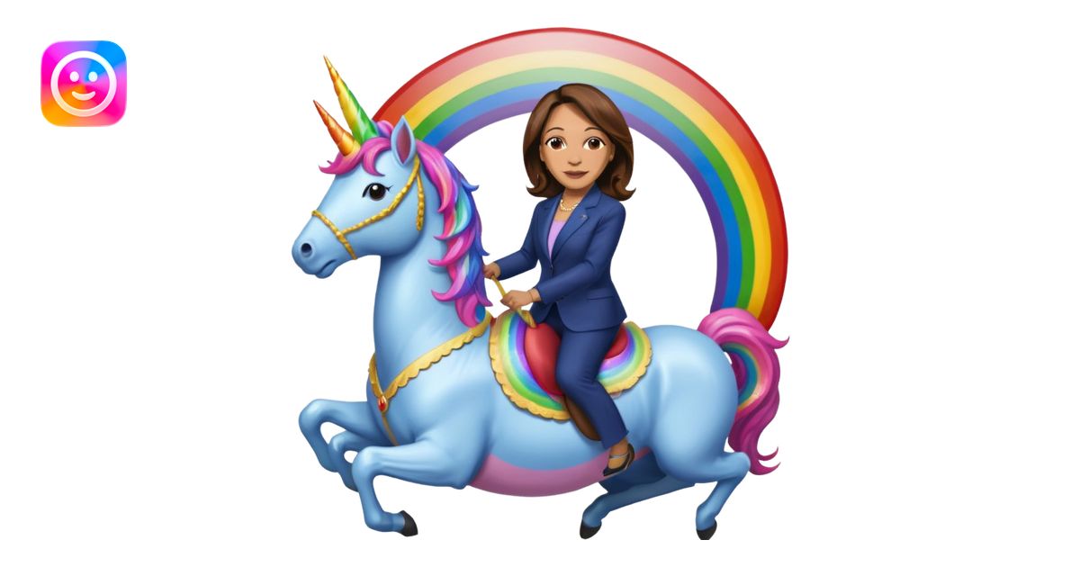 Kamala Harris and donald trump riding a rainbow unicorn emoji | AI ...