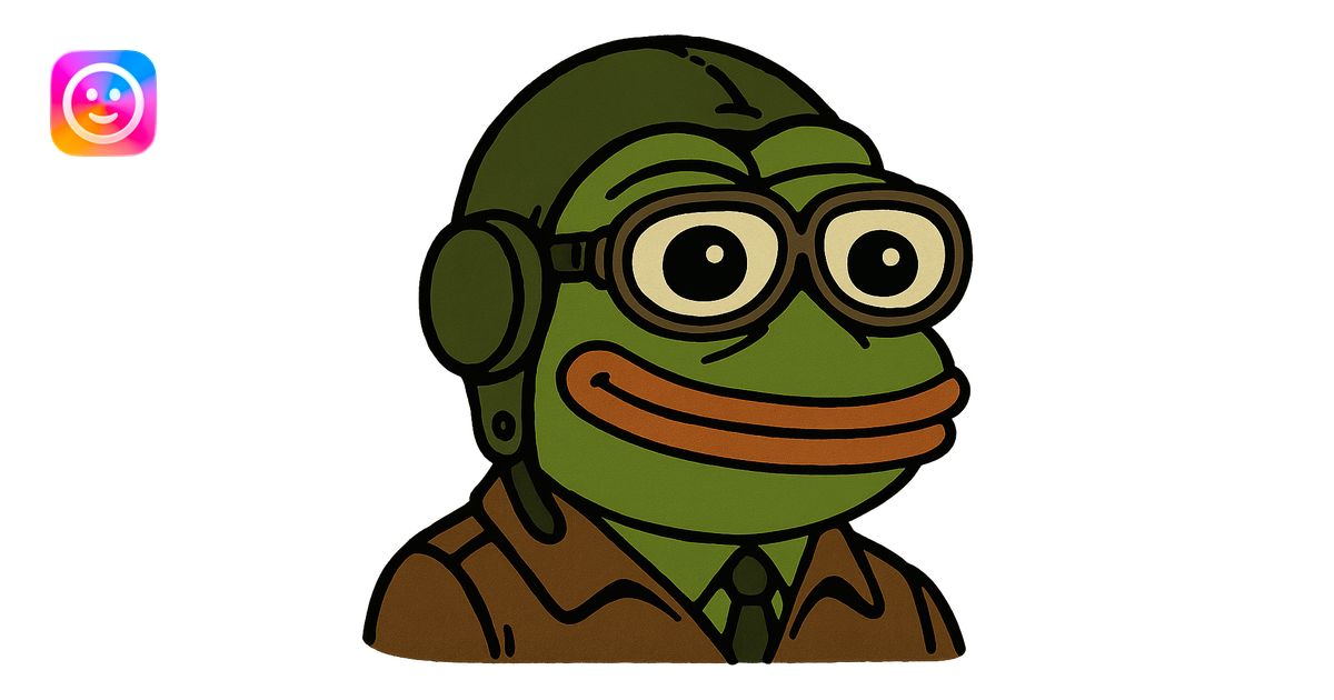 Pepe the Frog as a pilot with aviator glasses and cap, meme style emoji ...