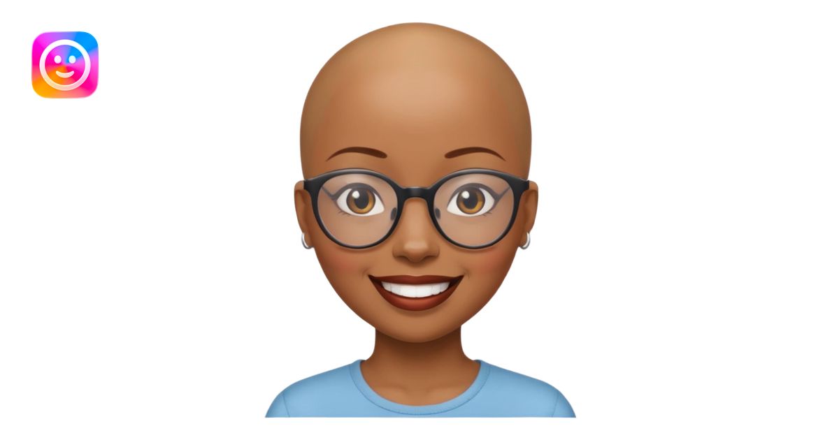 Bald black woman with glasses emoji | AI Emoji Generator