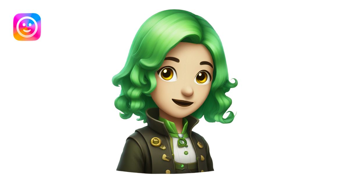 green cute girl alchemist with green mustache emoji | AI Emoji Generator