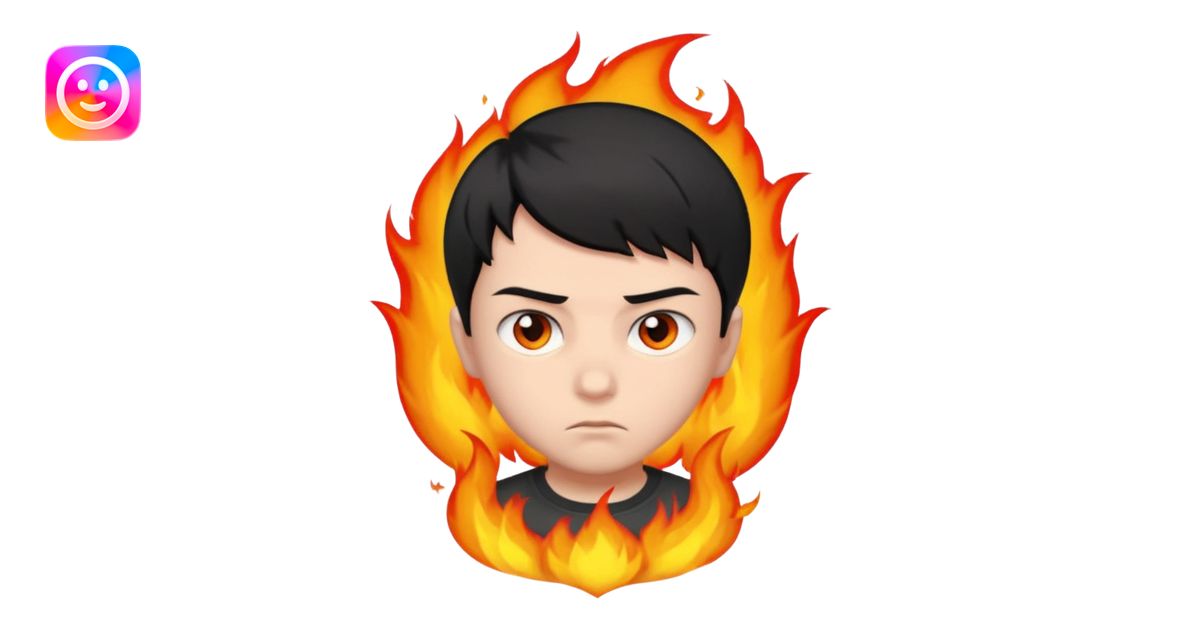 boy with short black hair, fire, risk-taker, realist emoji | AI Emoji ...