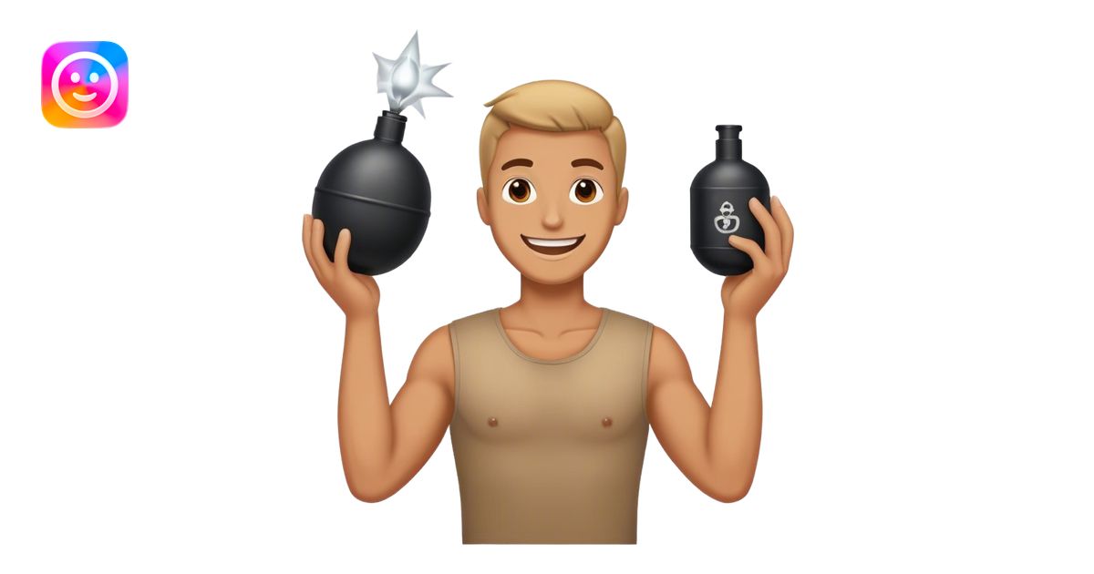 Guy holding up a fake bomb and smiling emoji | AI Emoji Generator