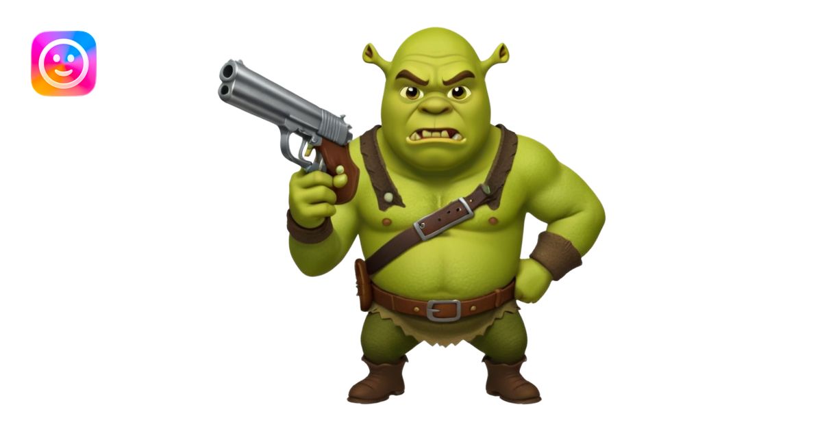 Shrek holding a gun emoji | AI Emoji Generator
