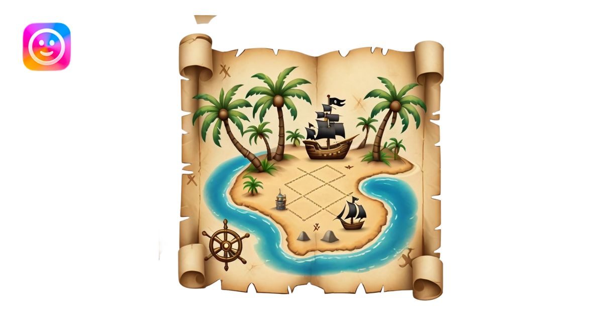A detailed pirate treasure map with dotted paths, palm trees, and X ...
