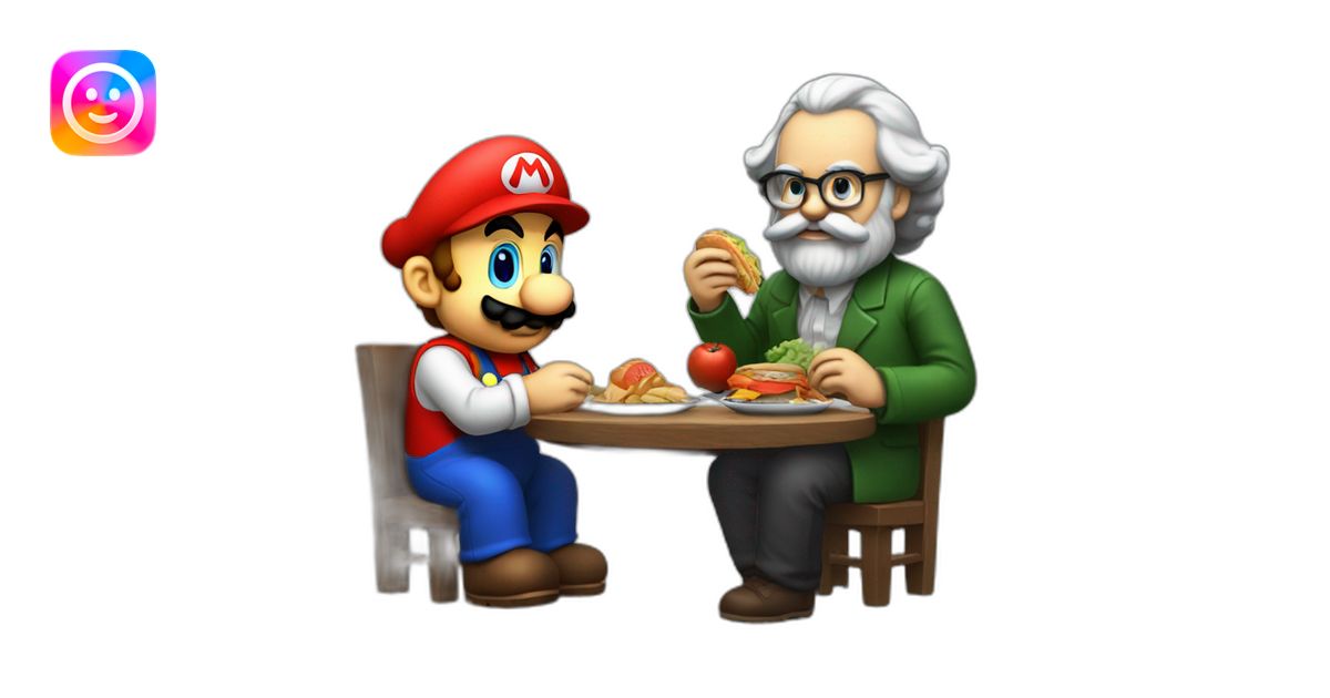 mario eating lunch with karl marx emoji | AI Emoji Generator