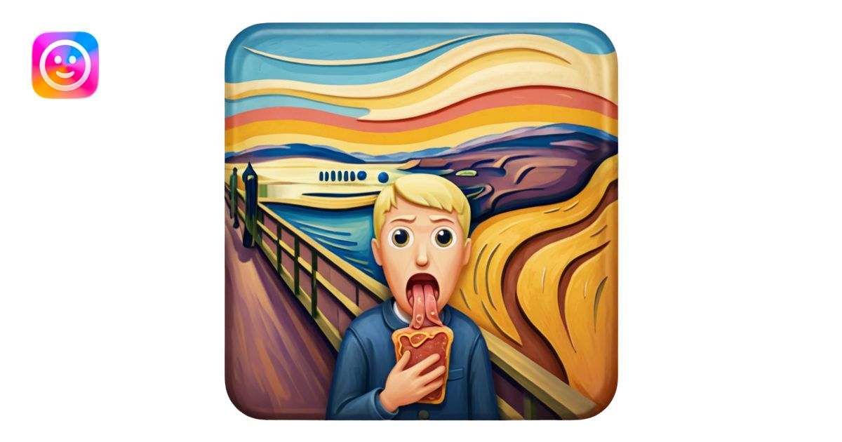 Edvard munch scream with SPAM MEAT landscape emoji | AI Emoji Generator