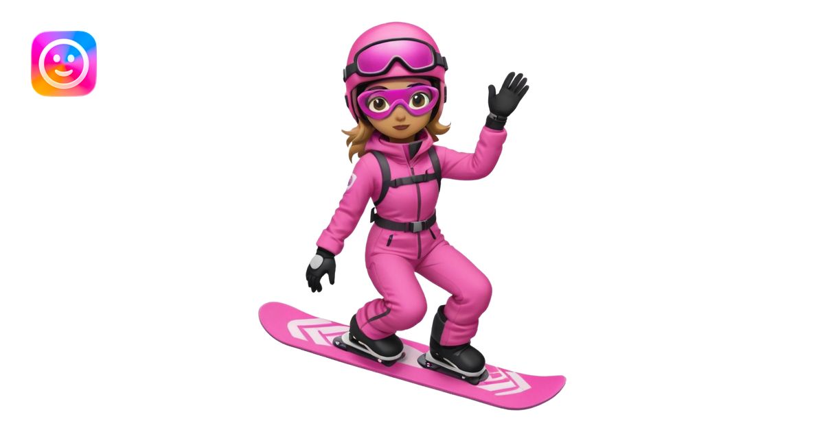 A snowboarder girl in a pink kosume full body emoji | AI Emoji Generator