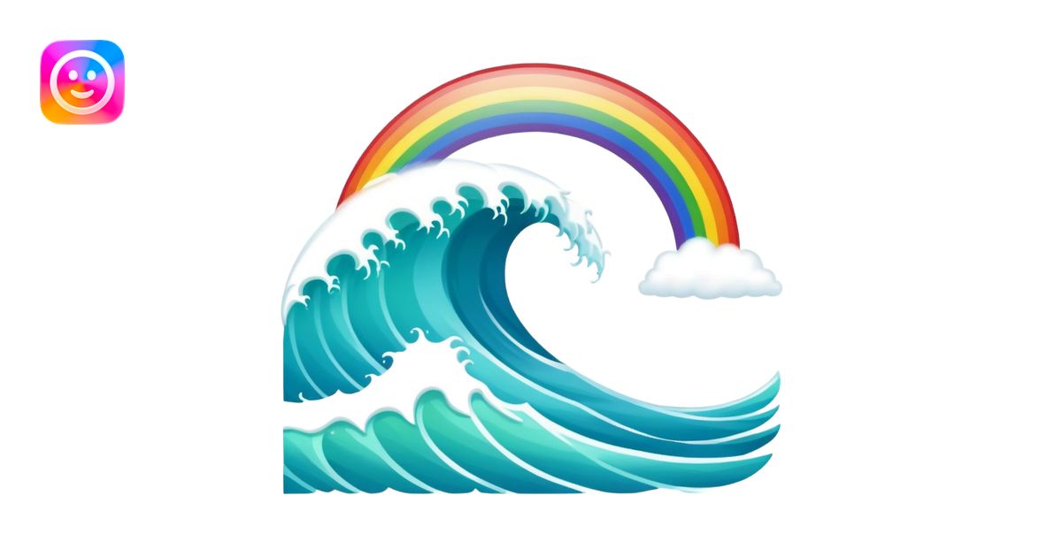 An ocean wave emoji with a rainbow emerging above it, representing ...