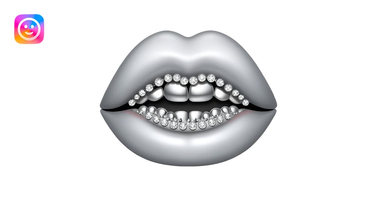 Silver lips with silver rhinestones emoji | AI Emoji Generator