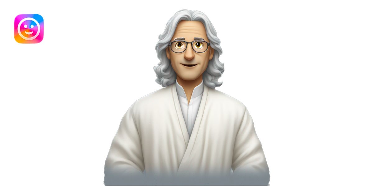 man with long grey hair and aviator glasses in long white robe giving ...