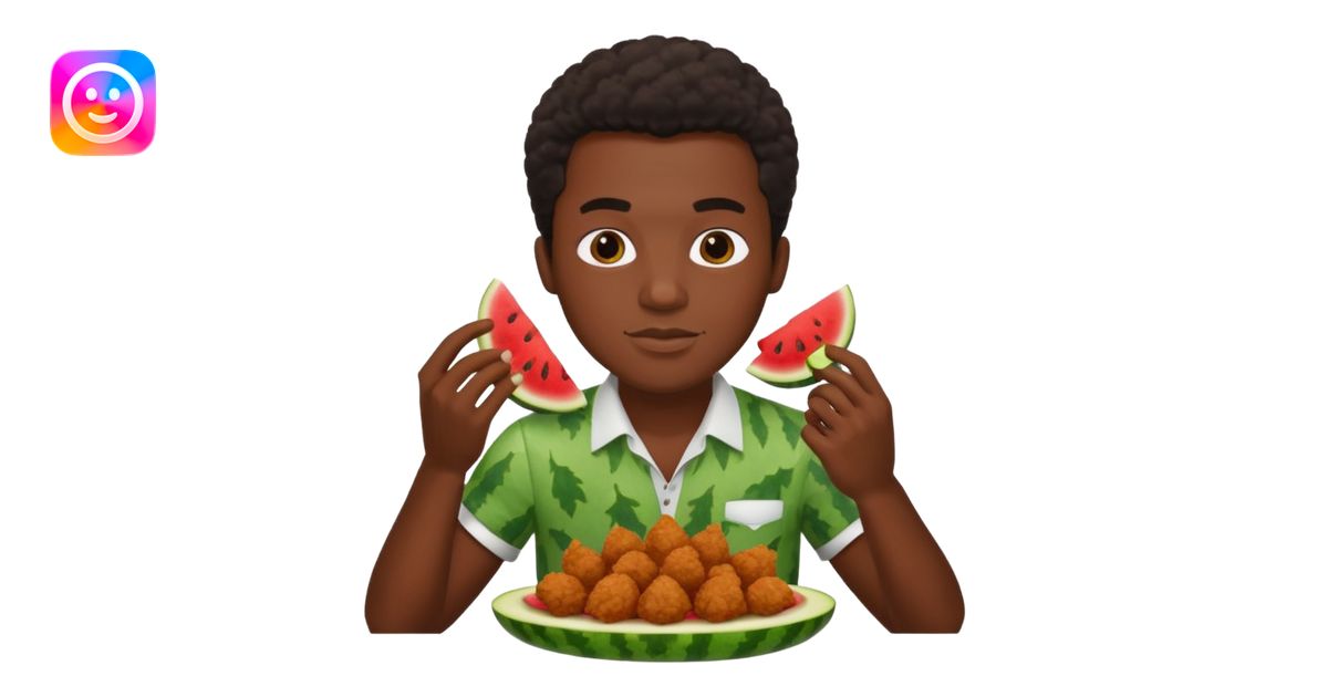 Black guy eating watermelon and fried chicken emoji | AI Emoji Generator