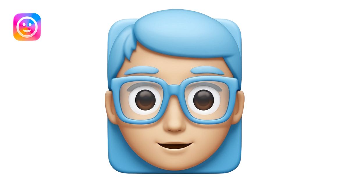 A 3D cartoon sky-blue square spectacle, slightly thick frame, glossy ...