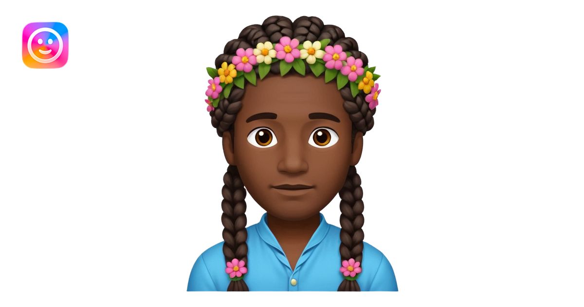 big braided man face wiith big visible braids and headband and flowers ...