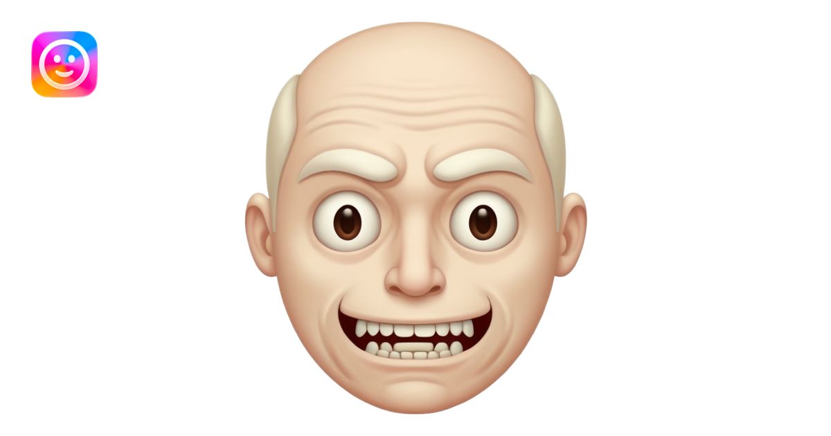 Creepy man with big mouth and no nose and ears emoji | AI Emoji Generator