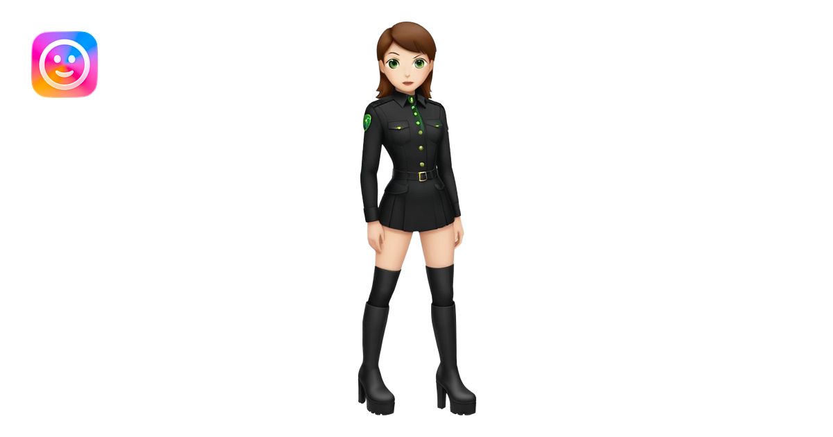 Create Dominatrix in total black uniform ,green eyes,brown hair and ...
