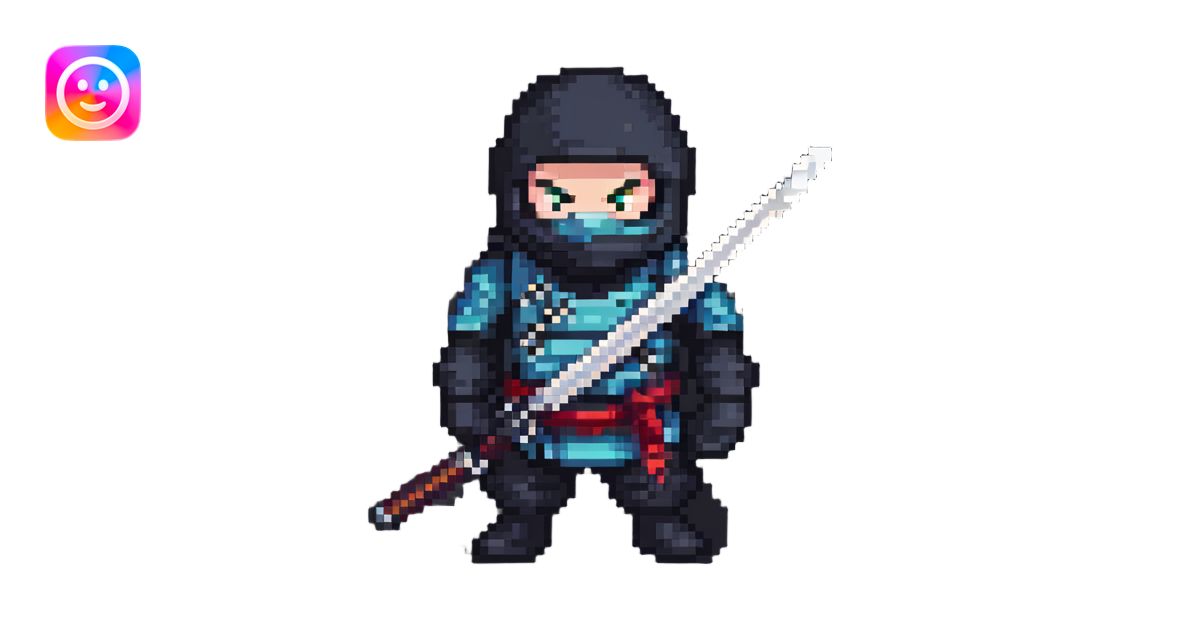 ninja holding a katana in pixel art style illustration | AI Emoji Generator
