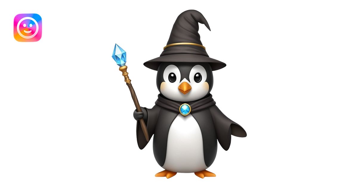 penguin wearing a wizard hat and robe, holding a magic wand emoji | AI ...