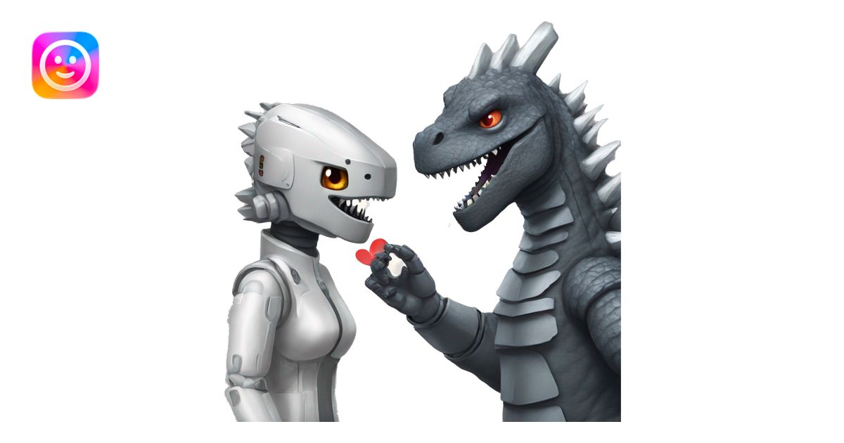 Godzilla and Mechagodzilla in love emoji | AI Emoji Generator