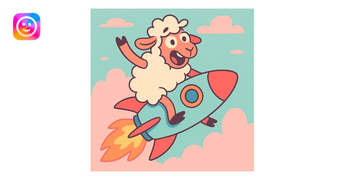 sheep flying on a rocket, pastel toon cartoon style illustration | AI ...