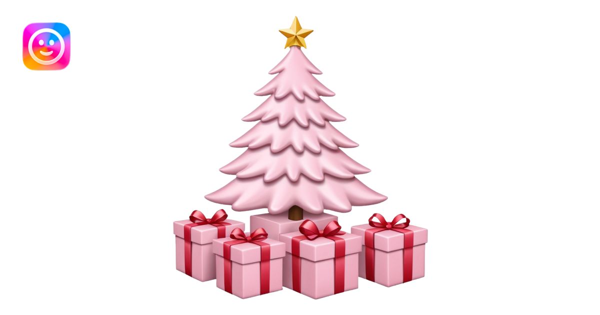 Light pink Christmas gifts under a white Christmas tree emoji | AI ...