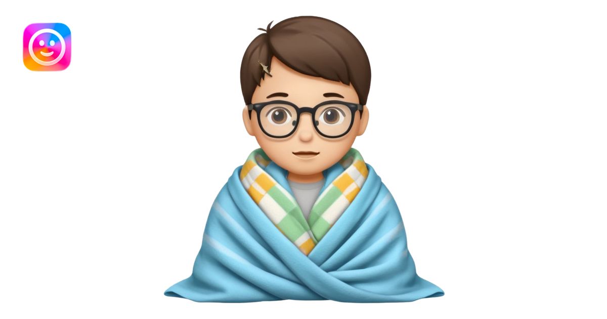 boy child with glasses with tucked blanket emoji | AI Emoji Generator