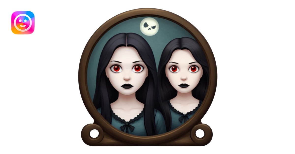 Spooky killer on mirror behind woman emoji | AI Emoji Generator