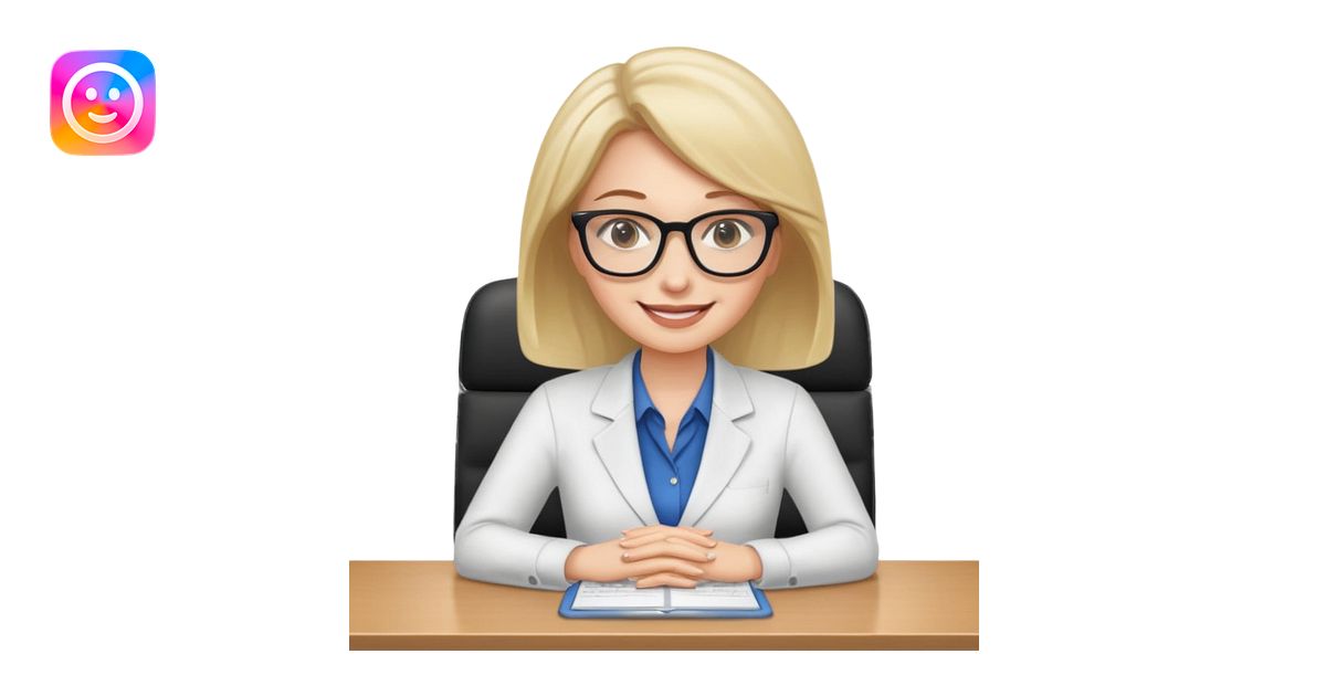 one white woman employee sitting in front of the desk emoji | AI Emoji ...