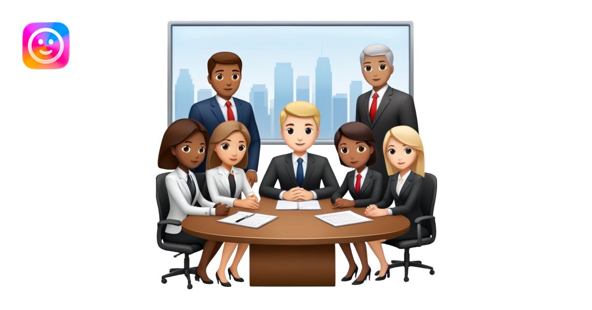 diverse team in business attire discussing at a meeting table emoji ...