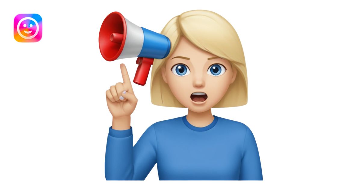 blue eyes blonde girl yelling into megaphone and holding up 1 finger in ...