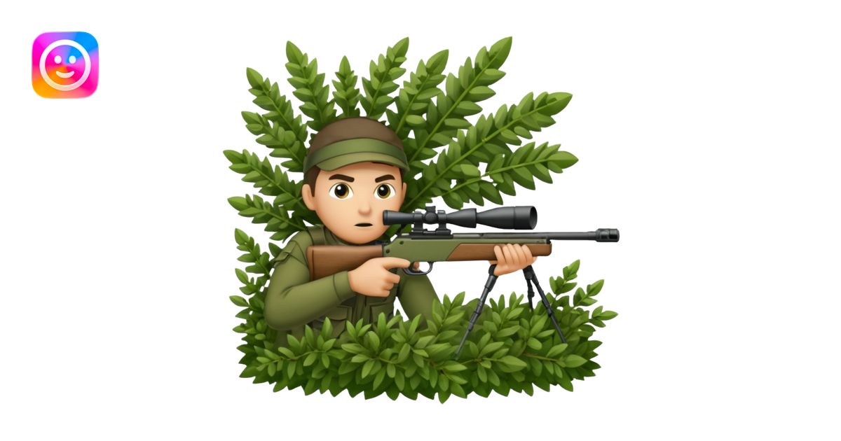 person sninping aiming with a long sniper in a big bush emoji | AI ...