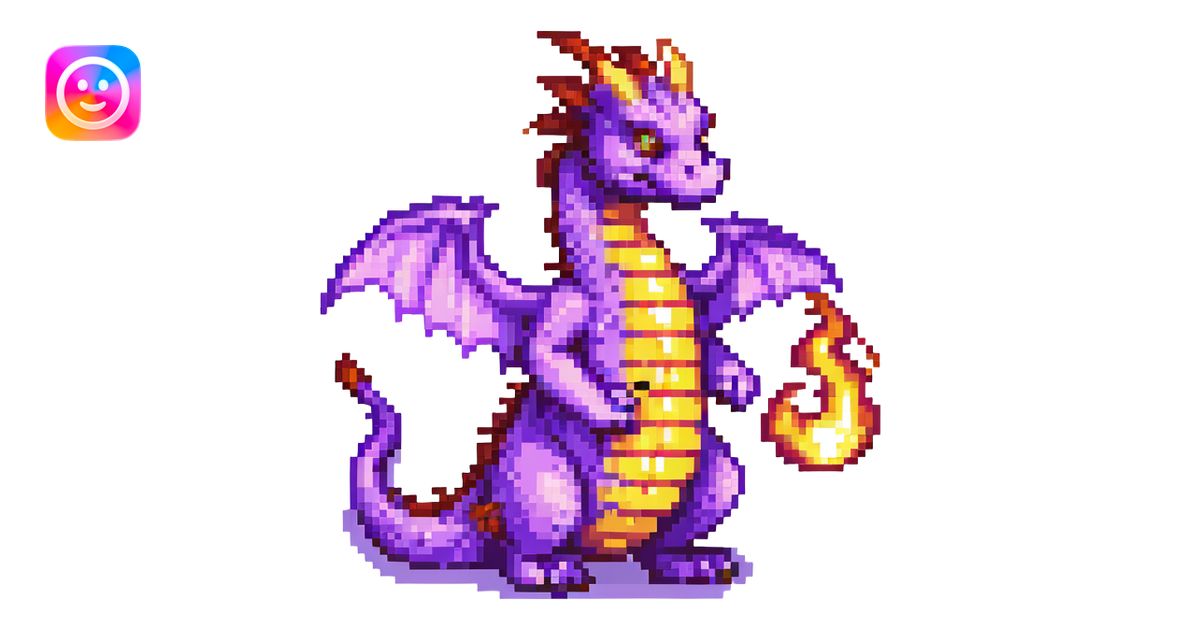 violet dragon breathing fire, pixel art style, retro game look ...