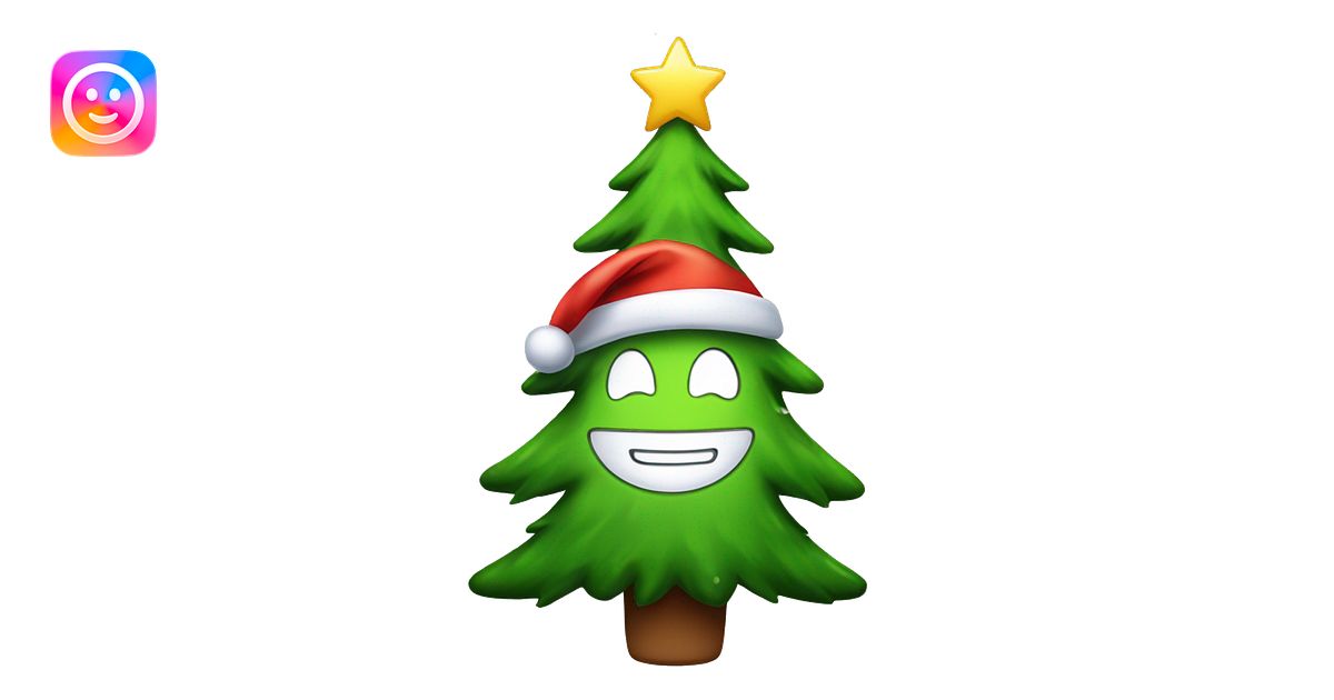Happy christmas tree character with santa hat and anime smile emoji ...