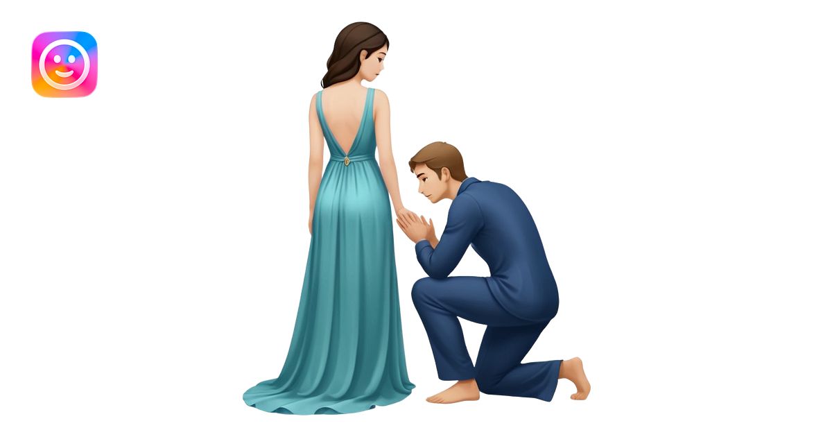 A woman facing towards a man only showing her back and she kneels down ...