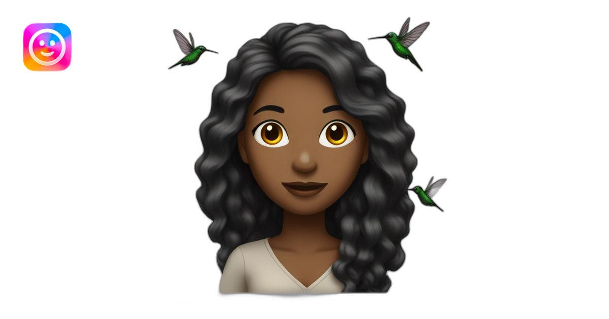 Black women with long hair and humming bird emoji | AI Emoji Generator