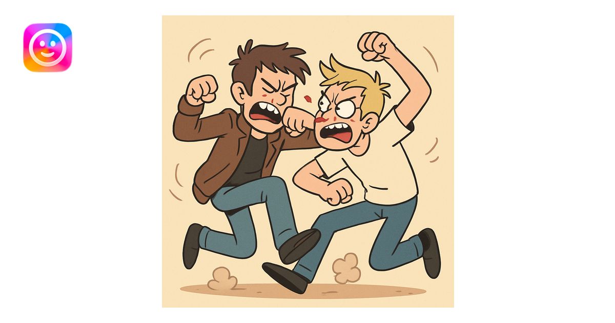 two people brawling, energetic, expressive, cartoon style illustration ...