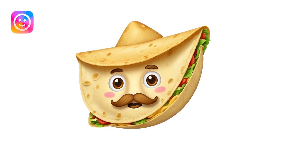 a flying tortillo with a thick mustache emoji | AI Emoji Generator