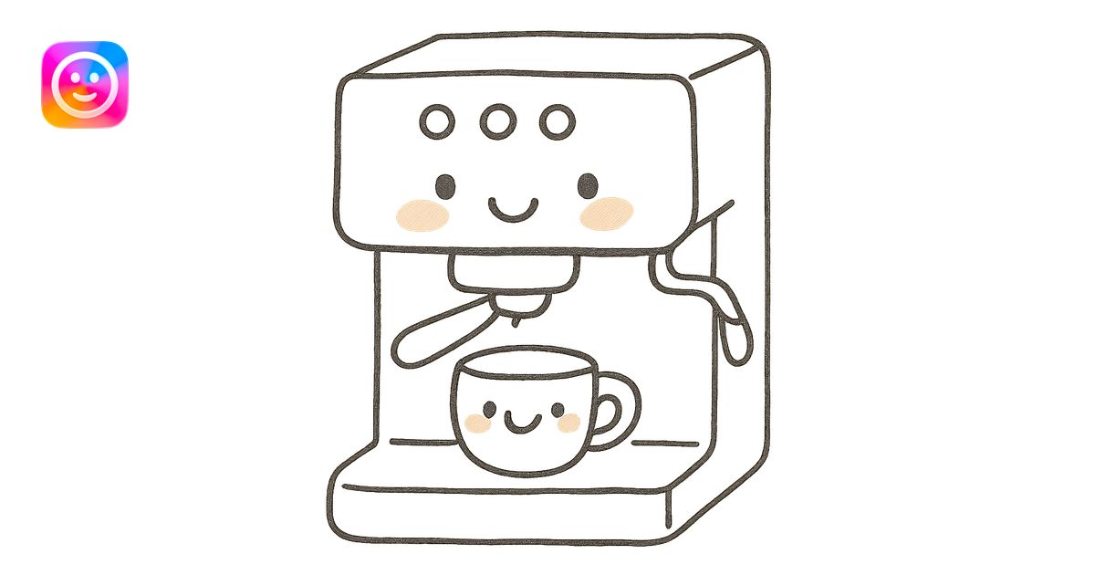 kawaii coffee machine, full body, blushing cheeks, soft pastel colors ...