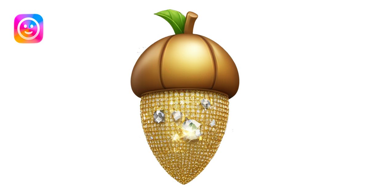 a sparkling diamond acorn, with stem of gold emoji | AI Emoji Generator