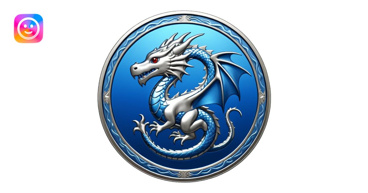 blue platinum coin with a dragon at the center emoji | AI Emoji Generator
