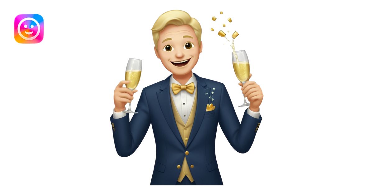 Old money man laughing with champagne glass spilling emoji | AI Emoji ...