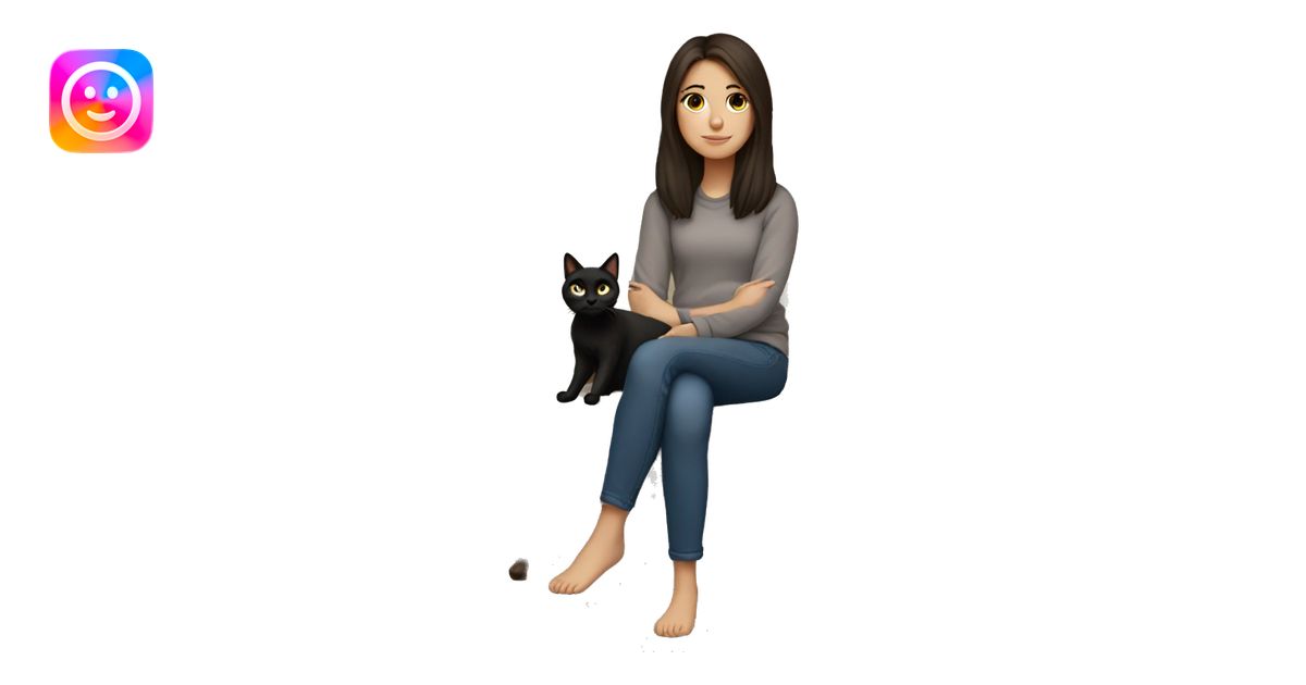 brunette girl with black cat sat on her lap emoji | AI Emoji Generator