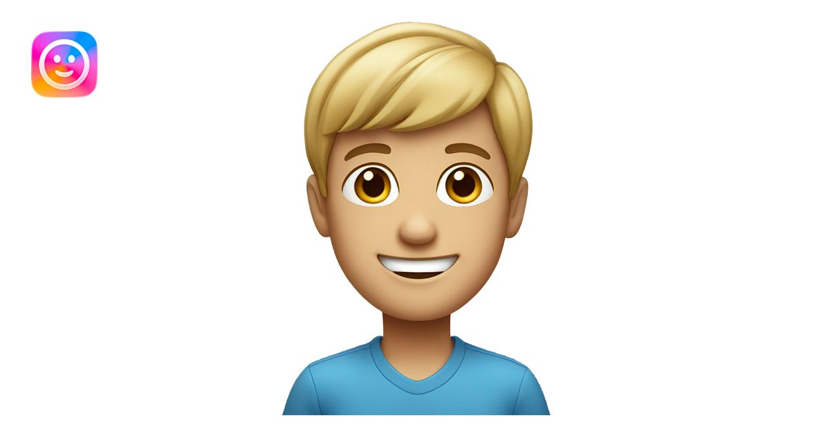 Smile boy indoors in blue shirt emoji | AI Emoji Generator