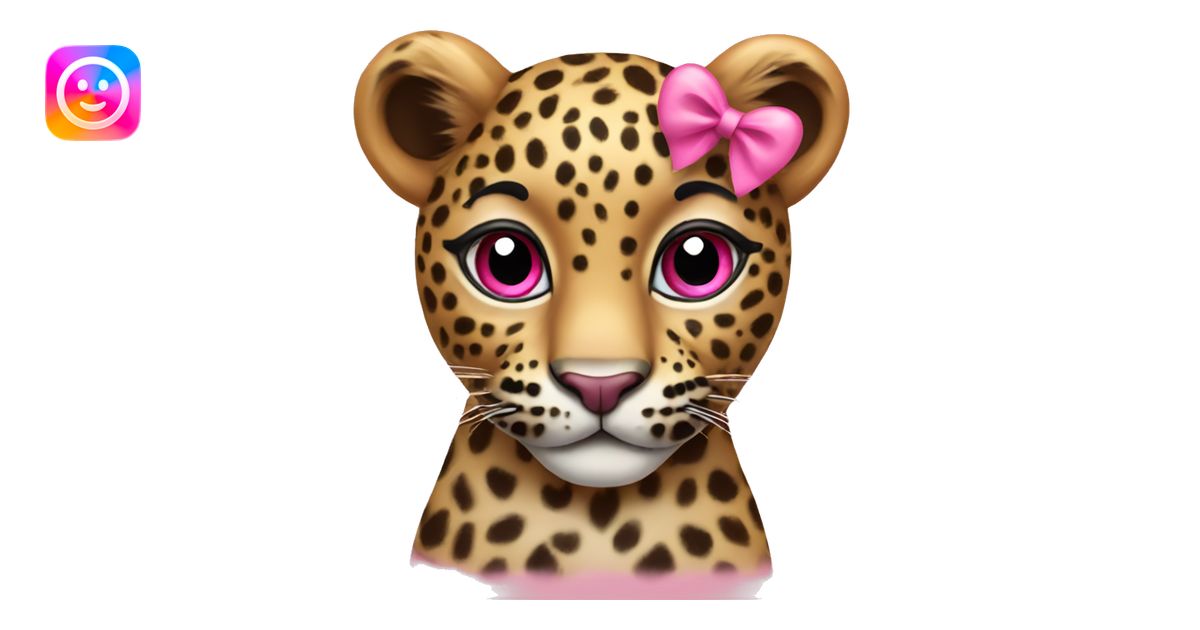 Leopard head with heart eyes and pink bow emoji | AI Emoji Generator