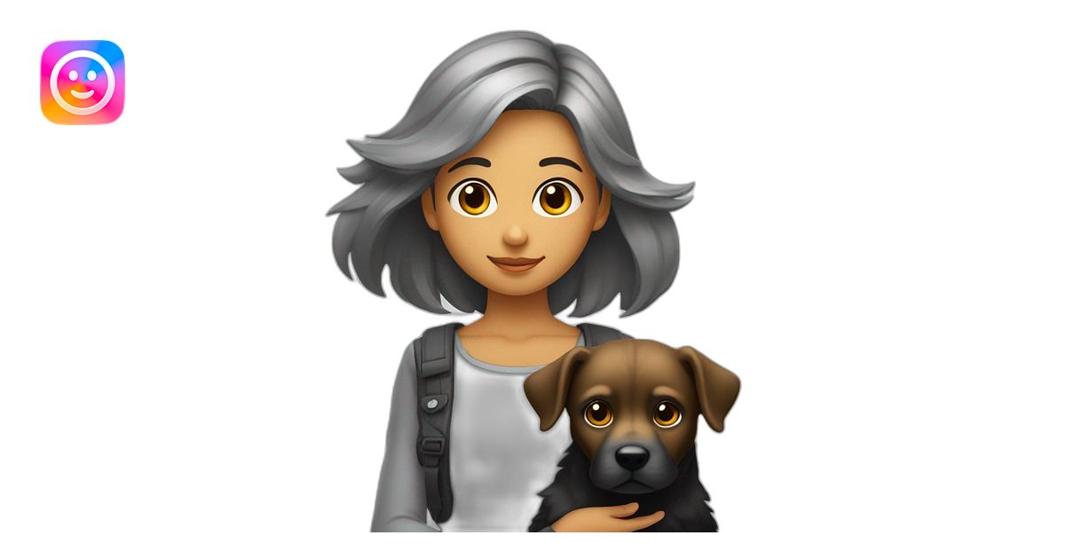 Fille aux cheveux noirs qui portent un chien gris dans ses bras emoji ...