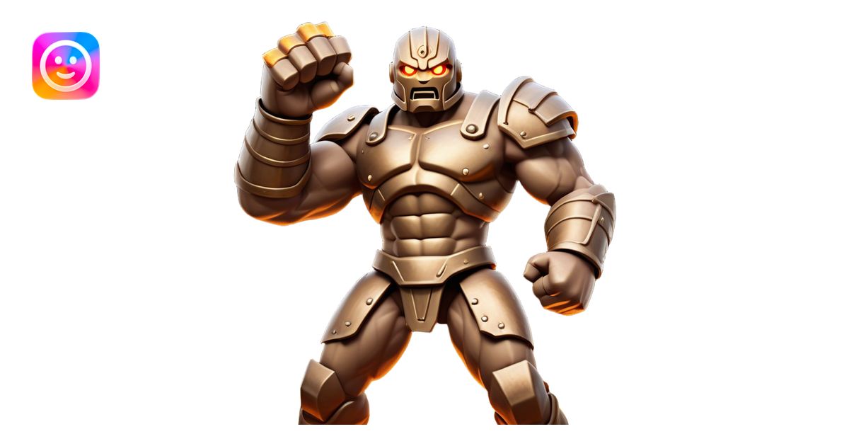 Cinematic Fierce Mighty Iron Golem Portrait Emoji Depicted mid-action ...
