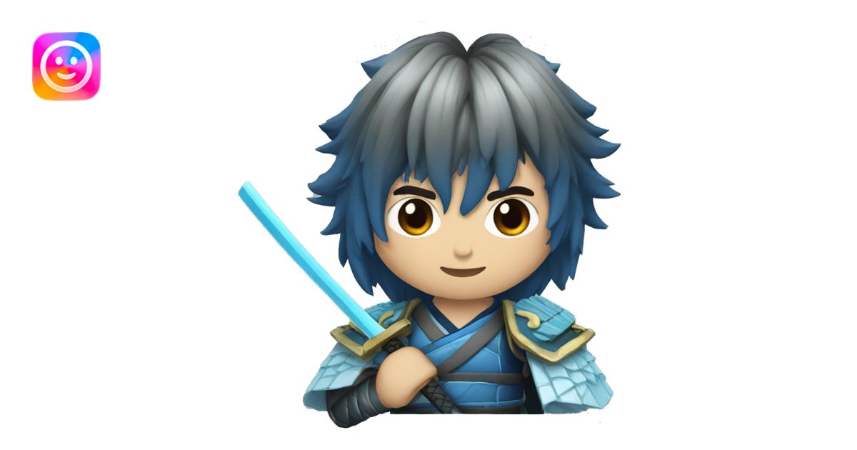 samurai black hair and blue ice emoji | AI Emoji Generator